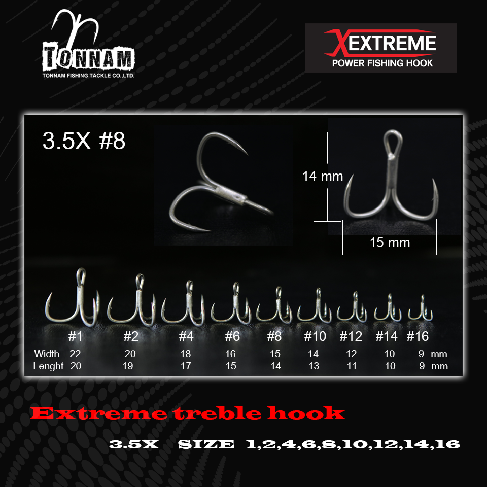 Tonnam Extreme Treble Hook Extra 3.5X *50pcs #8 - 7 SEAS PROSHOP (THAILAND)