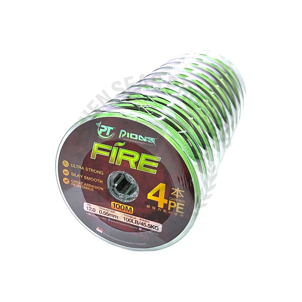 Pioneer Fire PE 4X 100mx10 Connected Spools #PE12 (Lemon Green)*สายพีอี ...
